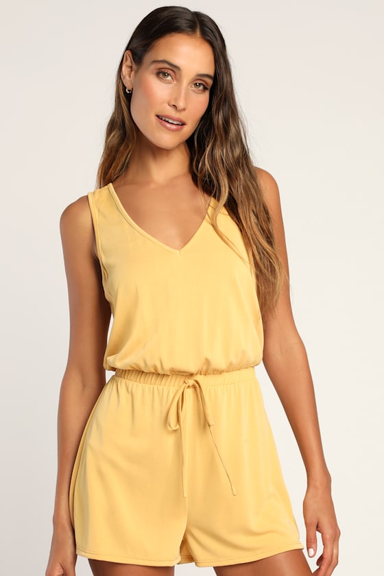 Yellow Romper - Drawstring Waist Romper - Sleeveless Romper - Lulus