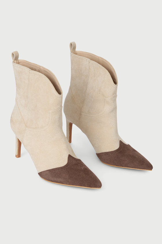 White Color Block Booties - High Heel Booties - Silp-On Booties - Lulus