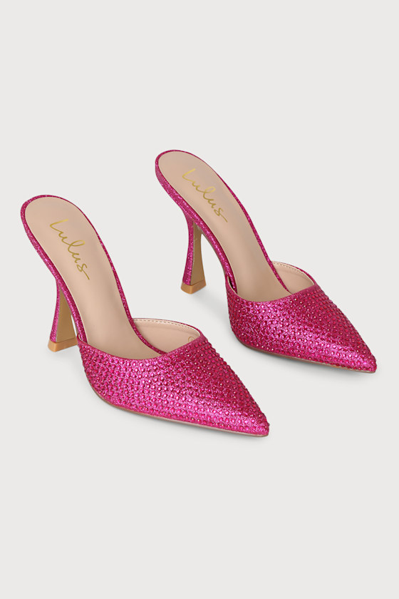 Pink Mule Pumps - Rhinestone Pumps - Slide Pumps - Glitter Pumps - Lulus