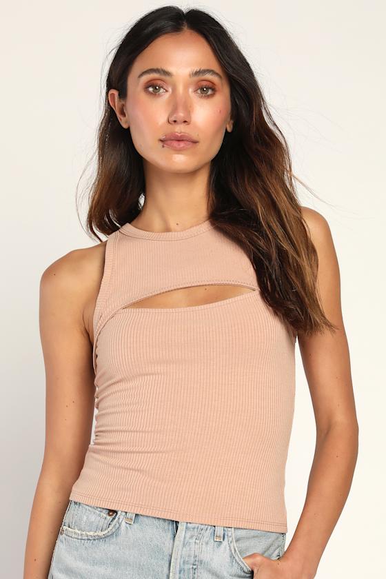 Beige Knit Cutout Top - Ribbed Cutout Top - Cutout Tank Top - Lulus