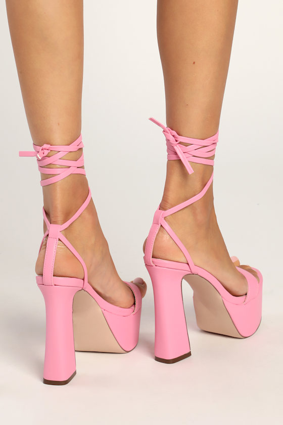 Pink Lace-Up Sandals - Platform Sandals - Lace-Up Platforms - Lulus