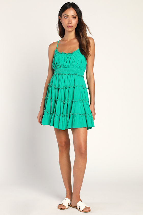 Green Red Mini Dress - Ruffled Dress - Tiered Mini Dress - Lulus