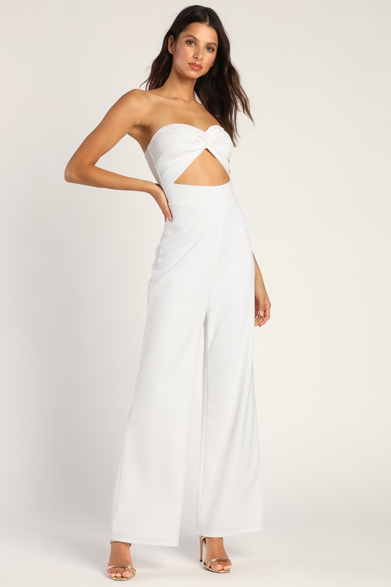 White Jumpsuit Straight Leg Jumpsuit Strapless Jumpsuit Lulus