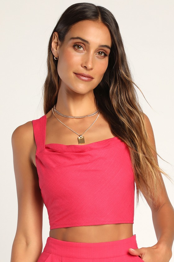 Cropped Tank Top Bright Pink Tank Top Cowl Neck Tank Top Lulus