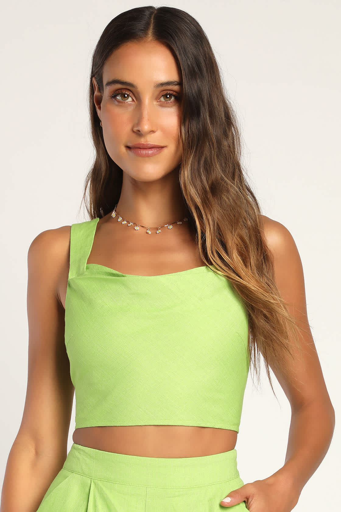 Cropped Tank Top - Lime Green Tank Top - Cowl Neck Tank Top - Lulus