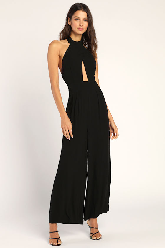 Black Jumpsuit - Wide Leg Jumpsuit - Halter Jumpsuit - Lulus
