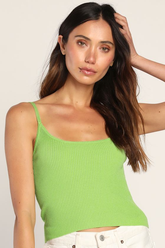 Lime Green Cami Top -Rib Knit Cami Top - Cami Crop Top - Lulus