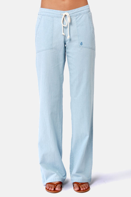 Volcom Ride Easy Pants - Chambray Pants - Light Blue Pants - Wide-Leg ...