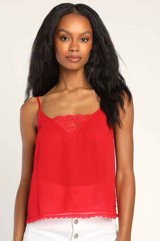 V Neck Cami Top Red Cami Top Lace Cami Sleeveless Top Lulus