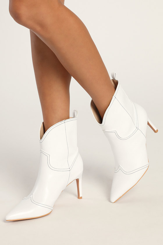 White Ankle Booties - Stiletto Heel Booties - Silp-On Booties - Lulus