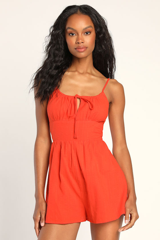 Orange Jacquard Romper - Backless Romper - Cute Open Back Romper - Lulus