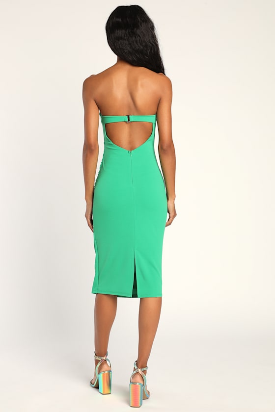 Green Strapless Dress - Cutout Midi Dress - Bodycon Dress - Lulus