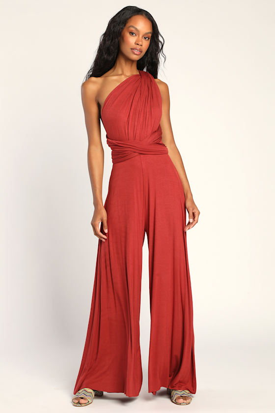 Rust Red Jumpsuit - Convertible Jumpsuit - Wide Leg Jumpsuit - Lulus