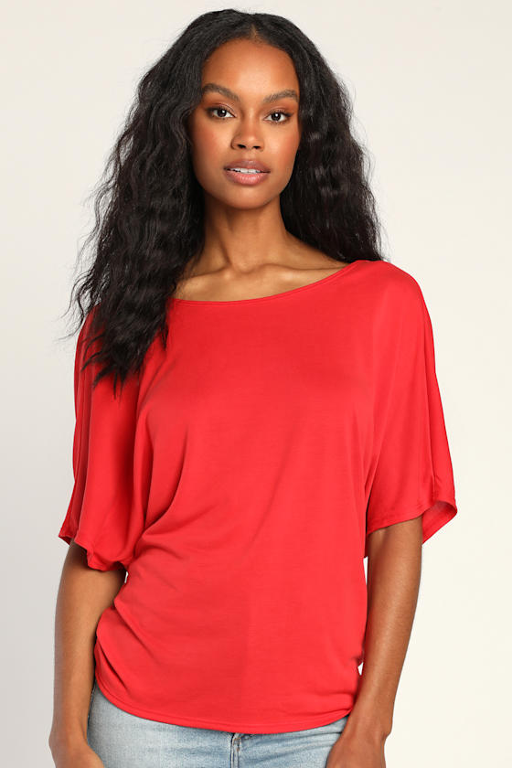 Cute Red Top - Dolman Short Sleeve Tee - Twist Back T-Shirt - Lulus