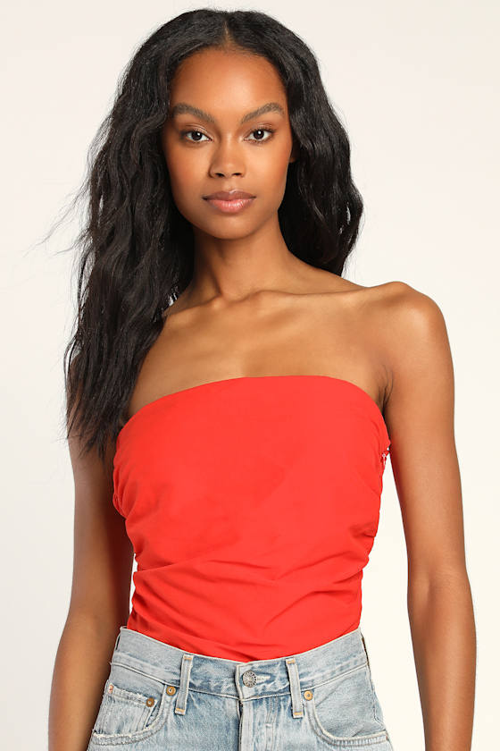 Red Ruched Bodysuit - Strapless Bodysuit - Ruched Bodysuit - Lulus