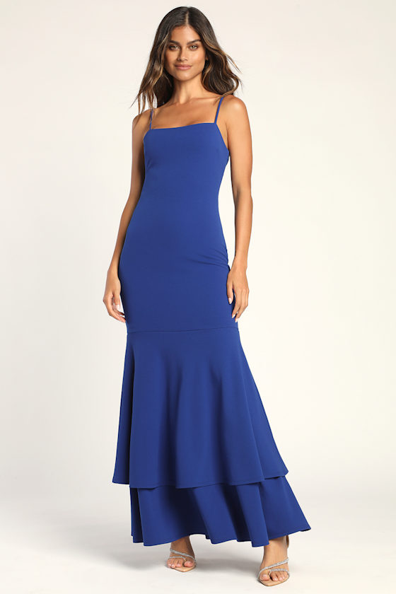 NWT Lulus Way to Be Loved Royal Blue Puff Sleeve Trumpet Hem Maxi Dress ...