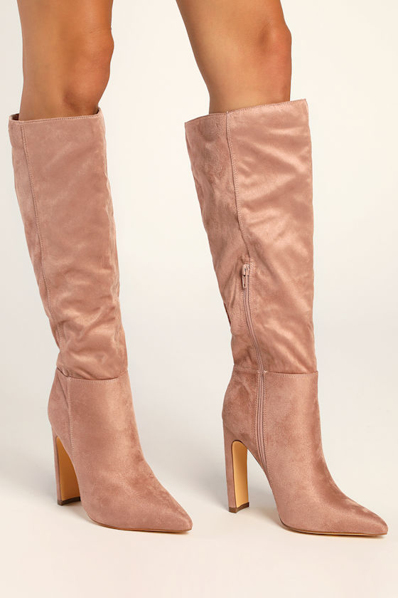 Mauve Faux Suede Boots - High Heel Boots - Knee High Boots - Lulus