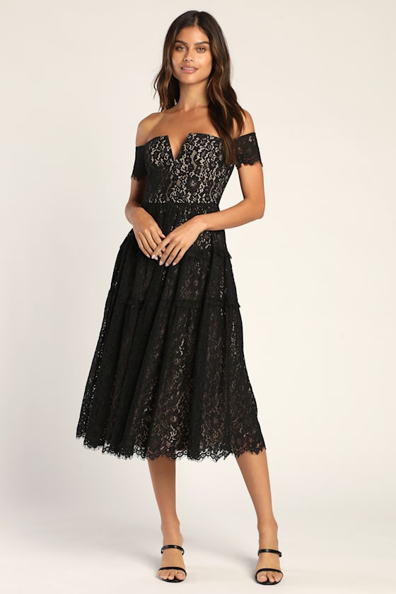 Black Lace Dress - Off-the-Shoulder Dress - Floral Lace Dress - Lulus
