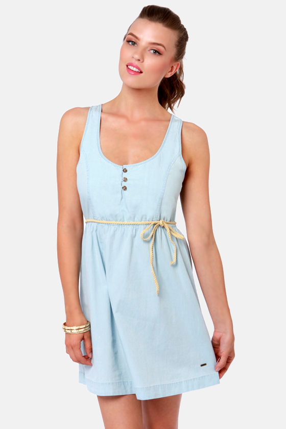 Volcom Wandering Eyes Dress - Light Blue Dress - Belted Dress - $55.00 ...