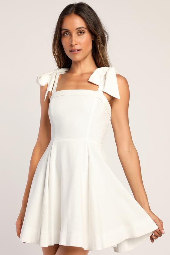 White Tie Strap Dress A Line Dress With Pockets Mini Dress Lulus
