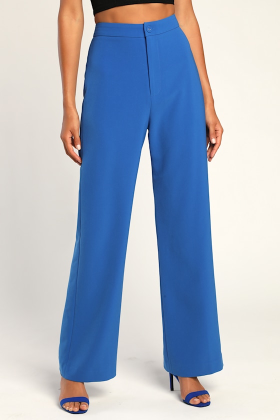 Cobalt Blue Trouser Pants - High-Waisted Pants - Wide-Leg Trouser - Lulus