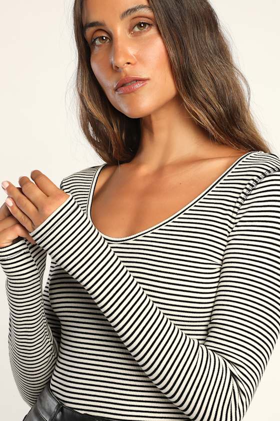 Black and White Striped Top - Long Sleeve Top - Scoop Neck Top - Lulus