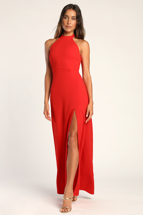 Red Mermaid Maxi Dress - Halter Neck Dress - Cutout Maxi Dress - Lulus