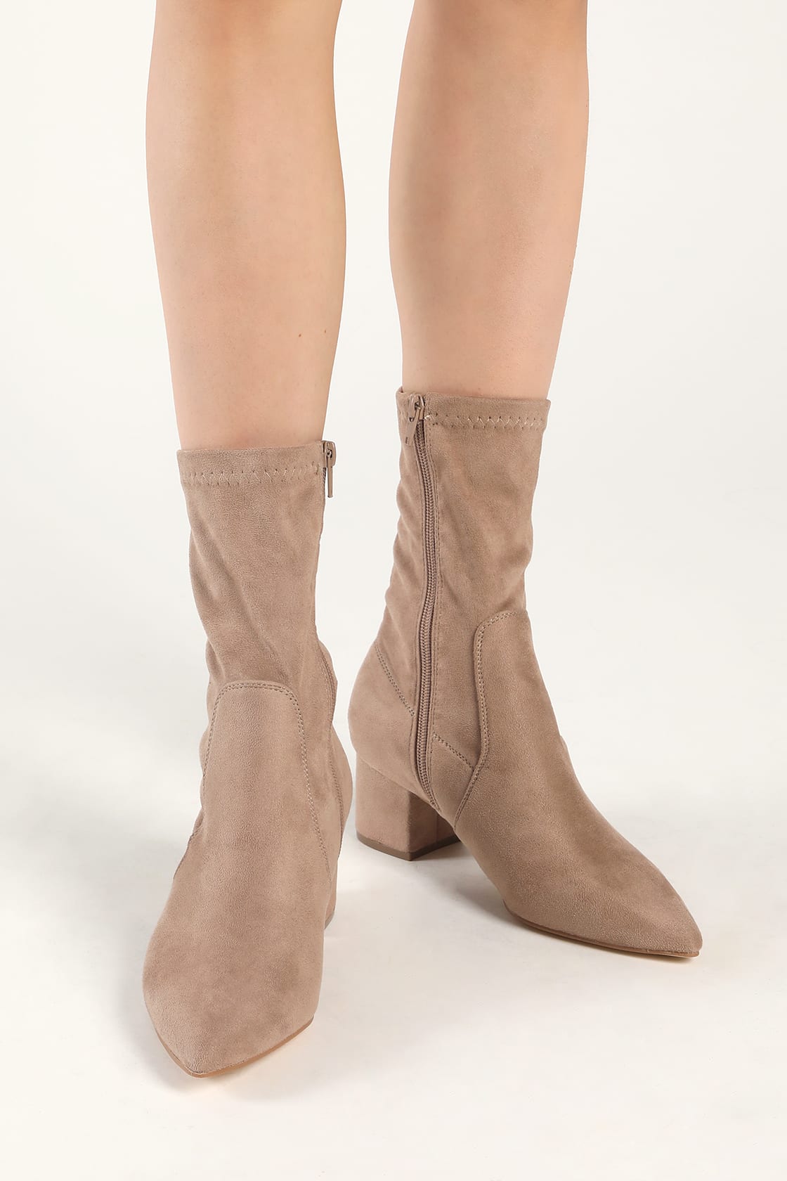 Taupe Sock Boots Suede Sock Boots Pointed Toe Boots Lulus