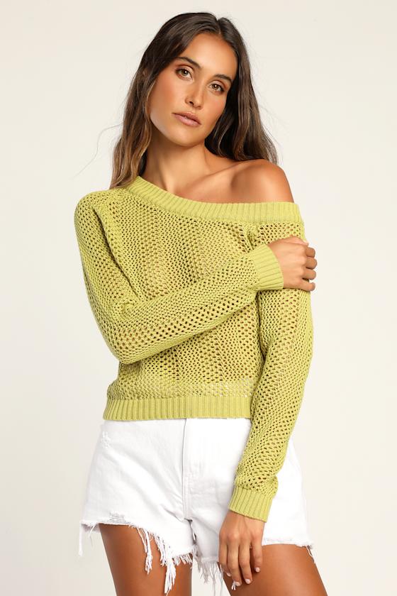 Chartreuse OTS Sweater - Loose Knit Sweater - Long Sleeve Sweater - Lulus