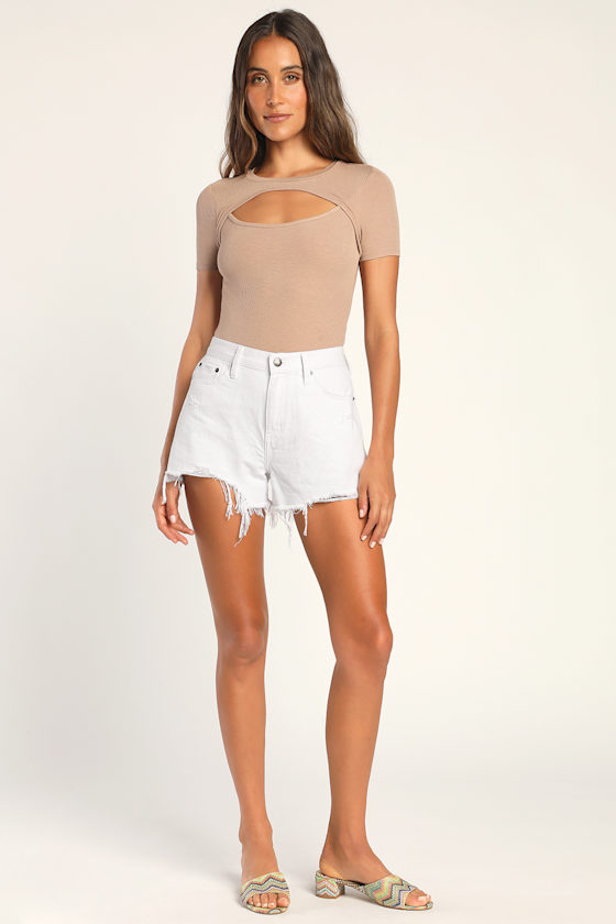 Taupe Cutout Top - Short Sleeve Top - Front Cutout Top - Lulus