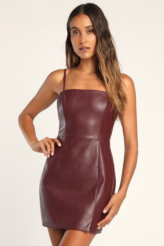Burgundy Mini Dress Bodycon Dress Vegan Leather Dress Lulus