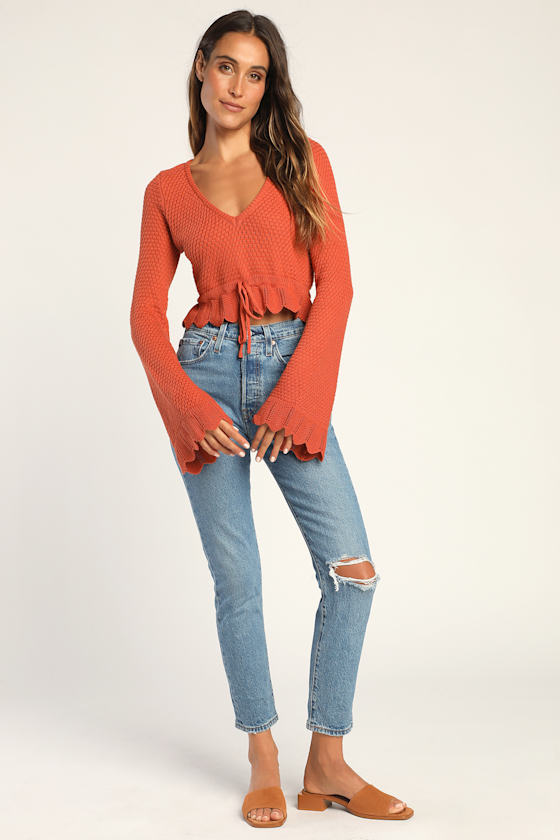 Rust Orange Sweater Top - Knit Top - Long Sleeve Top - Lulus