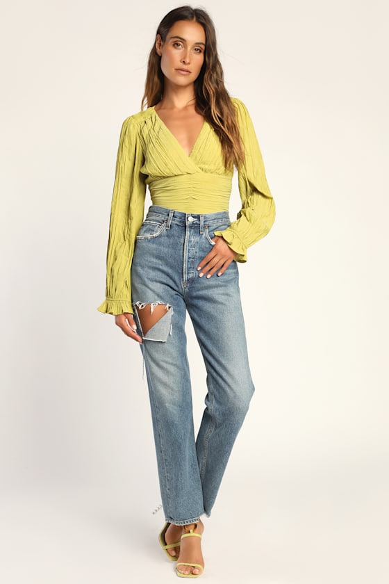 Lime Green Top - Crinkled Pleated Top - Cute Crinkled Blouse - Lulus