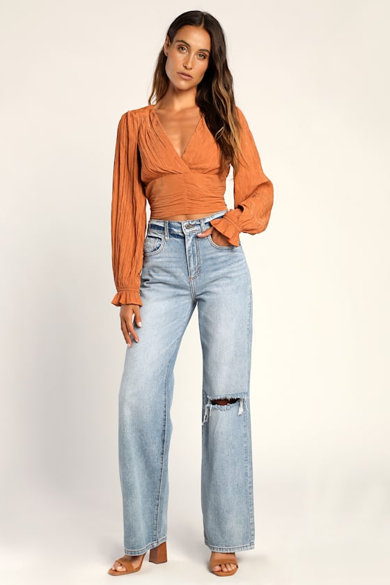 Rust Brown Top - Crinkled Pleated Top - Cute Crinkled Blouse - Lulus