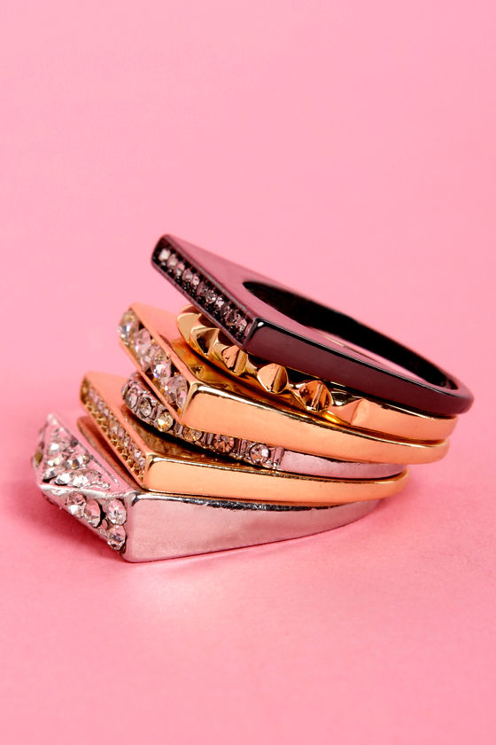 Pretty Rhinestone Ring Set - Stacking Rings - Mixed Metal Rings - $14. ...