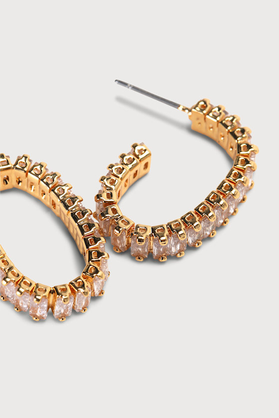 Gold 14KT Hoops - Rhinestone Hoops - Sparkly Hoop Earrings - Lulus
