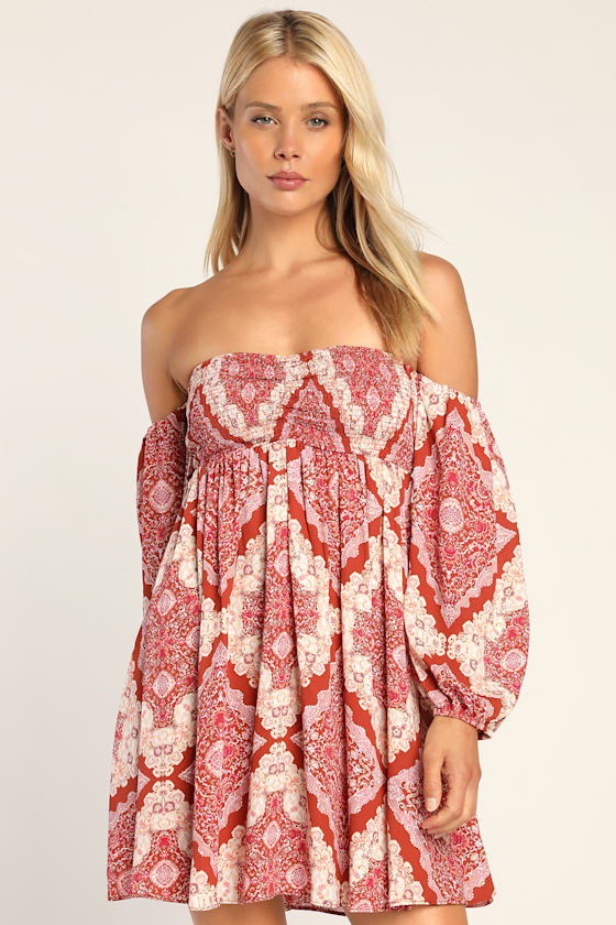 Boho Print Mini Dress - OTS Dress - Babydoll Dress - Lulus