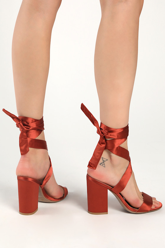 Cute Copper Heels - Lace-Up Heels - Satin Heels - Lulus