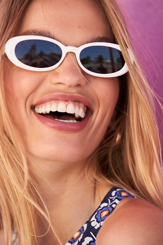 White Tiny Sunglasses - Small Sunglasses - Oval Sunglasses - Lulus