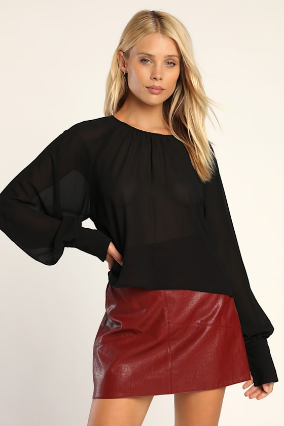 Black Sheer Top - Long Sleeve Top - Sheer Chiffon Top - Lulus