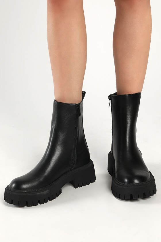 Black Mid Calf Boots Platform Boots Lug Sole Boots Lulus
