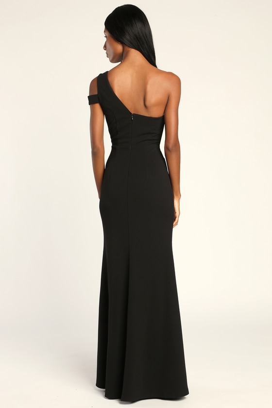 Lovely Black Dress Maxi Dress One Shoulder Mermaid Dress Lulus