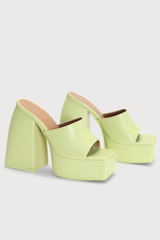 Green Platform Slides - Slide-On Platform Heels - Square-Toe Heel - Lulus
