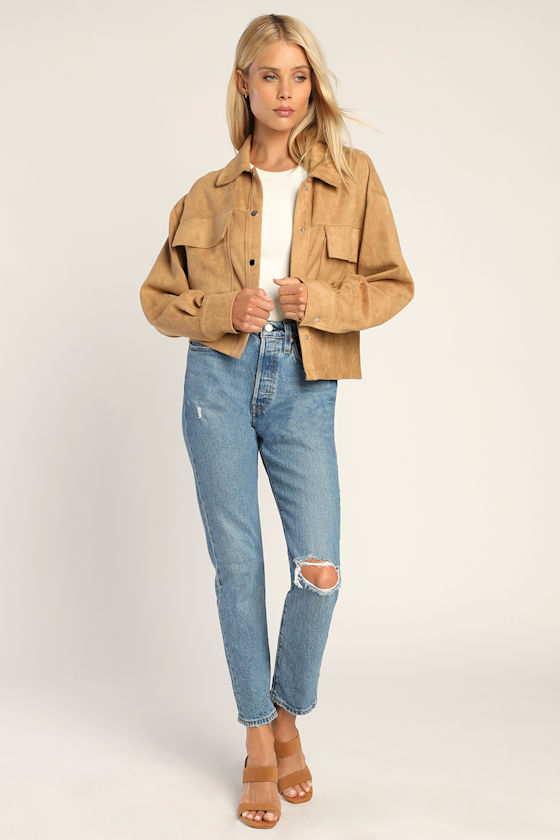 Tan Faux Suede Shacket - Cropped Shacket - Utility Shacket - Lulus