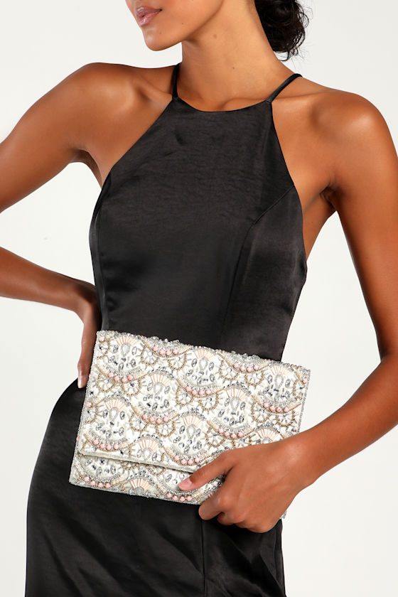 Silver Beaded Clutch - Rhinestone Clutch - Art Deco Clutch - Lulus