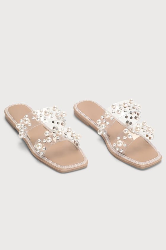 Pearl Sandals - Clear Vinyl Slides - Pearl Slides - Slide-Ons - Lulus