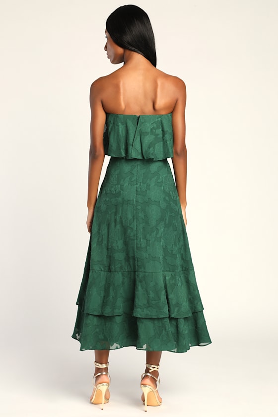 Green Midi Dress - Jacquard Midi Dress - Strapless Floral Dress - Lulus