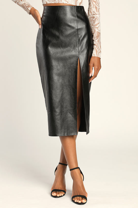 Chic Black Skirt - Vegan Leather Skirt - Midi Pencil Skirt - Lulus