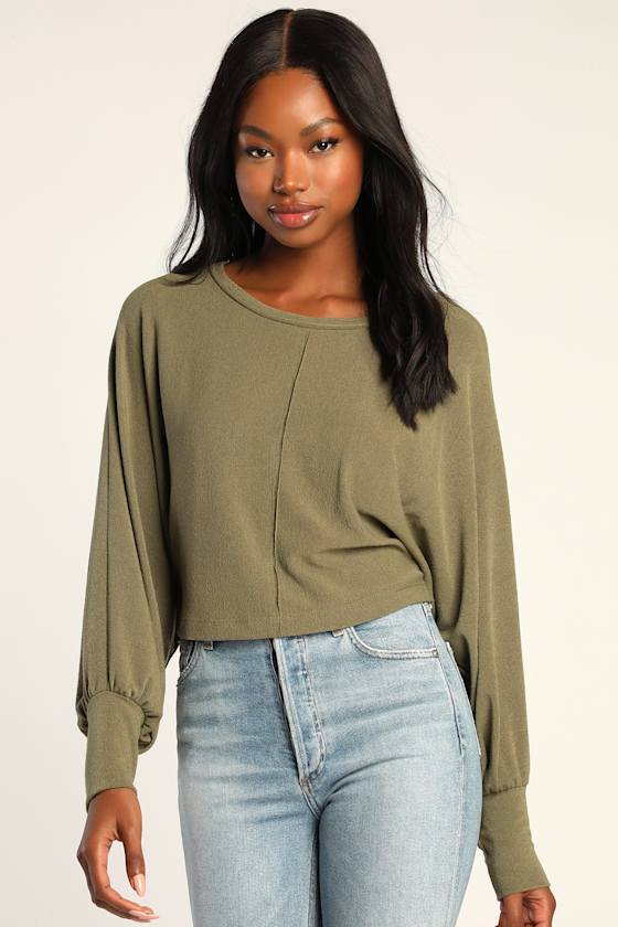 Cute Olive Green Top - Long Sleeve Top - Jersey Knit Top - Lulus