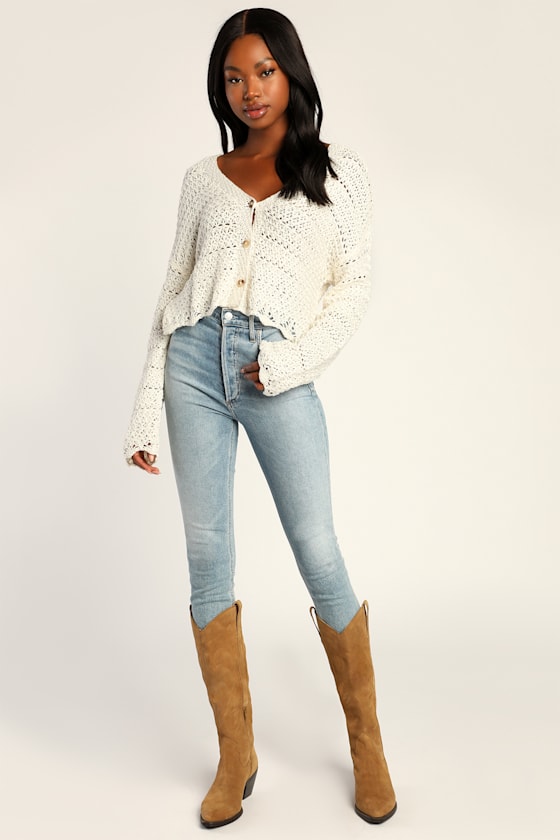 Ivory Crochet Cardigan - Open Weave Cardigan - Cute Cardigan - Lulus